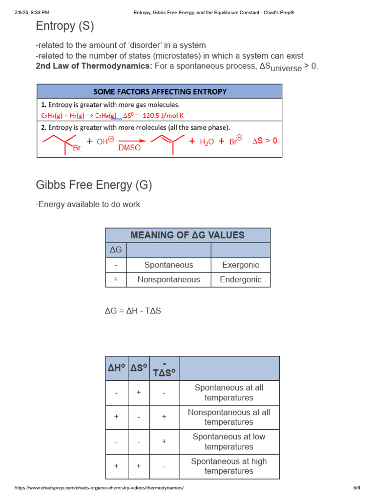 Entropy, Gibbs Free Energy, and the Equilibrium Constant - Chad's Prep ...