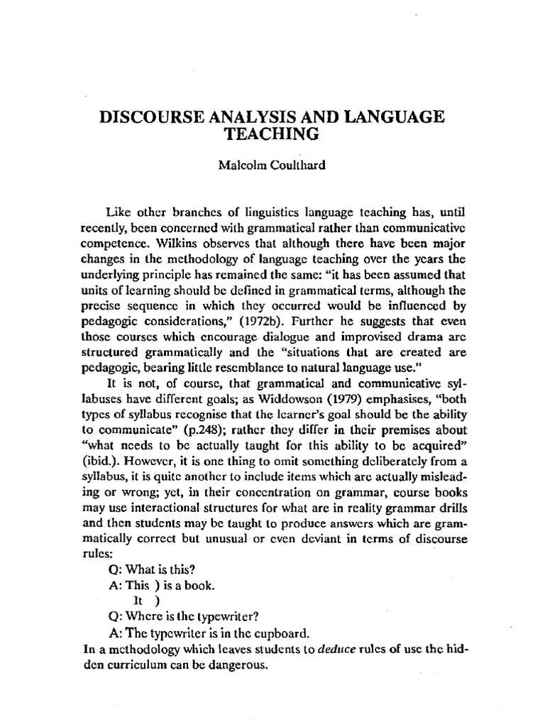 Discourse Analysis in Language Teaching | PDF | Question | Language ...