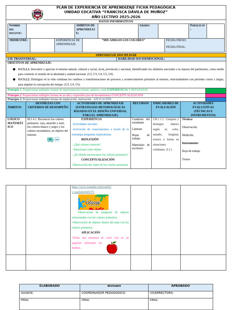 Formato Planificacion Preparatoria 2025-2026 | PDF | Aprendizaje | Ciencia cognitiva