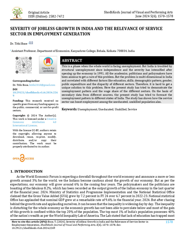 Severity of Jobless Growth in India and the Releva | PDF | Unemployment ...