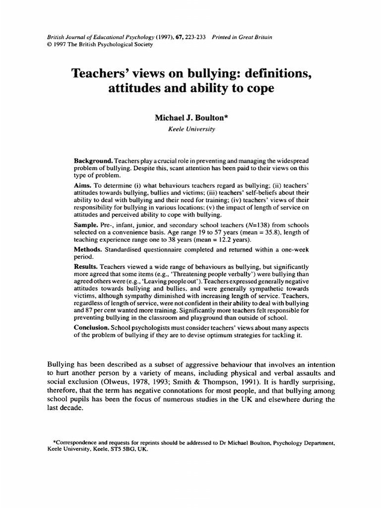 Teachers' Perspectives on Bullying | PDF | Bullying | Teachers
