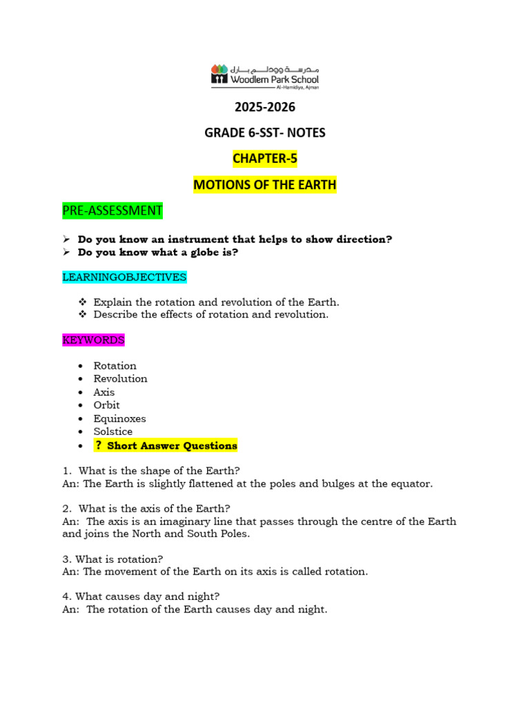 Earth Motions: Rotation and Revolution | PDF