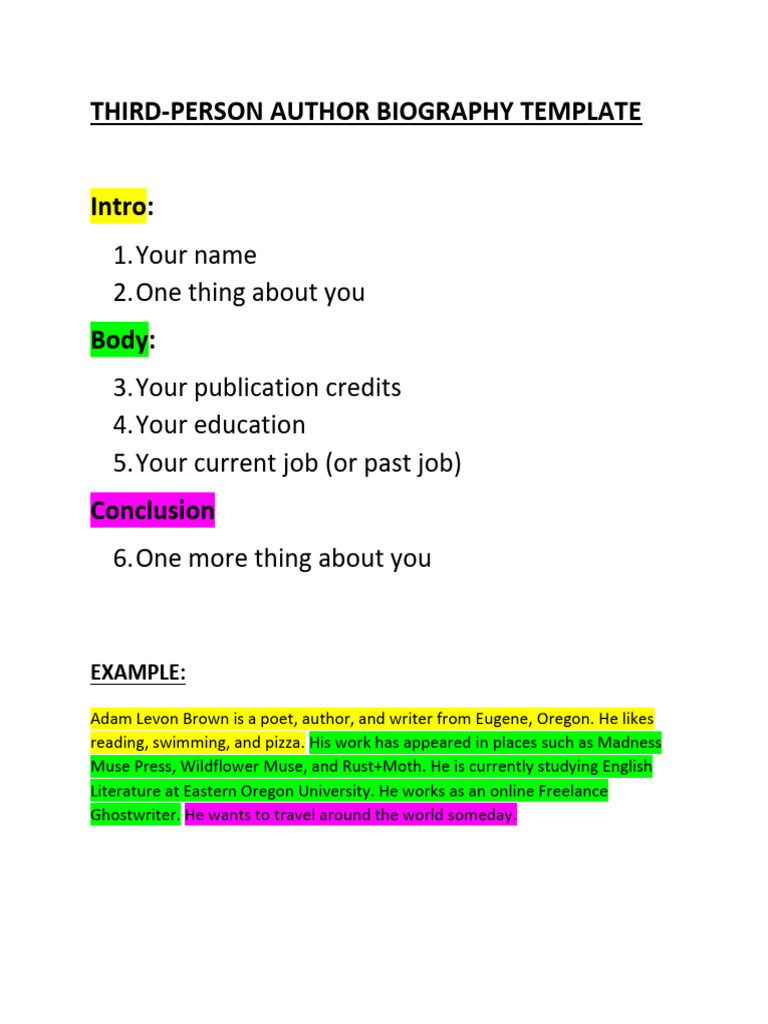 Author Third Person Biography Template | PDF