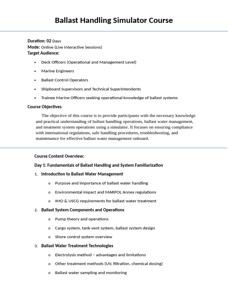Ballast Handling Simulator Course Online | PDF | Simulation ...