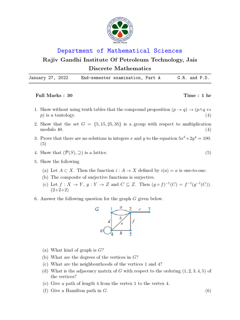 Discrete Mathematics Exam Questions | PDF