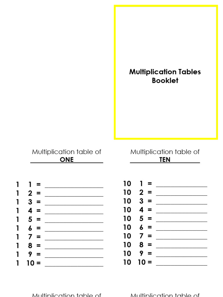 Multiplication Tables Booklet | PDF | Multiplication | Arithmetic