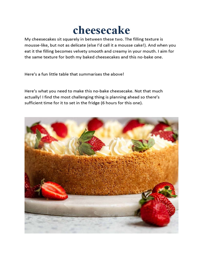 No-Bake Cheesecake Recipe Guide | PDF