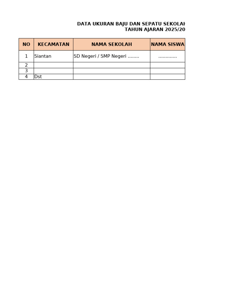 Data Ukuran Baju Dan Sepatu Siswa Baru SD Dan SMP | PDF