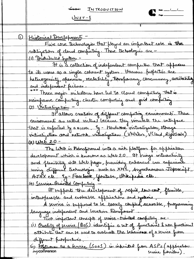 Notes Cs 703 Cloud Computing Unit 1 | PDF