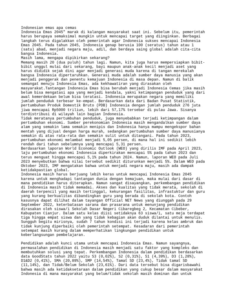Indonesia Emas Apa Cemas | PDF