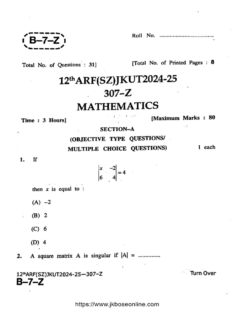 Jk Bose Class 12 Mathematics 307 z 2025 | PDF