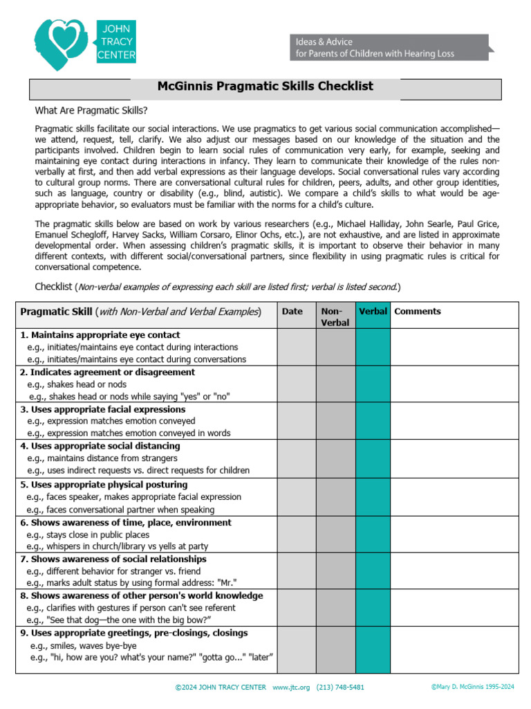 Pragmatic Checklist JTC | PDF | Nonverbal Communication | Communication