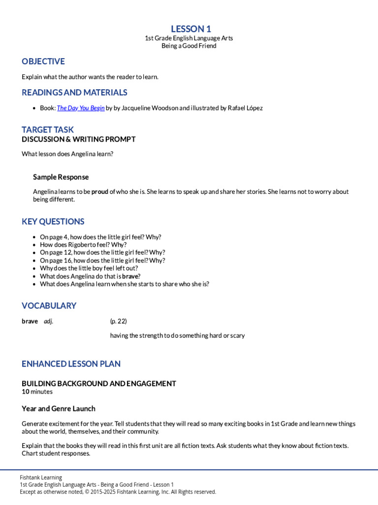 G01 Fishtank ELA Unit 1 Lesson 1 | PDF | English Studies | English Language