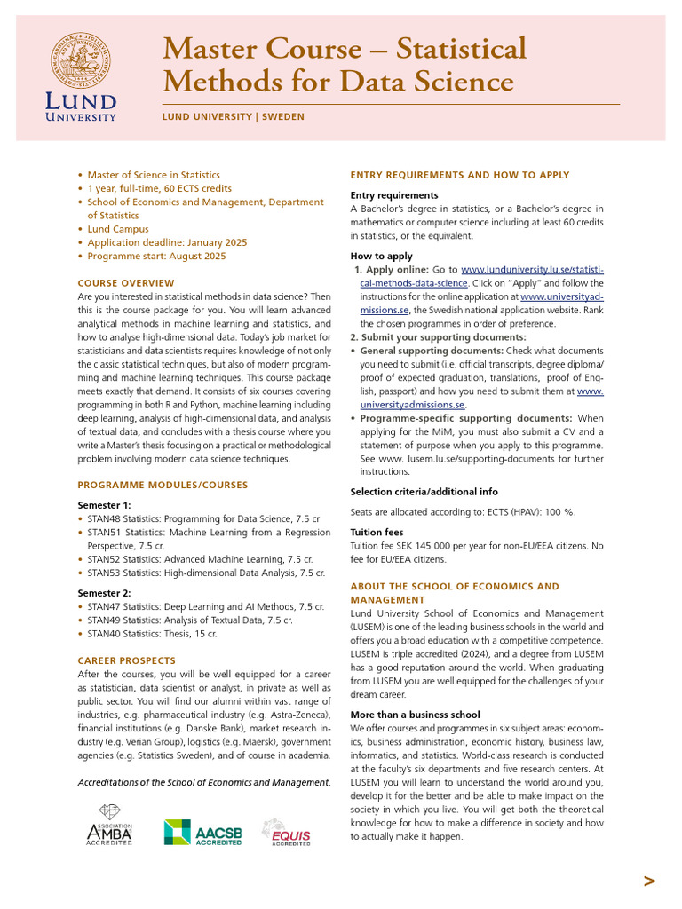 Master's in Statistical Methods for Data Science | PDF | Statistics ...