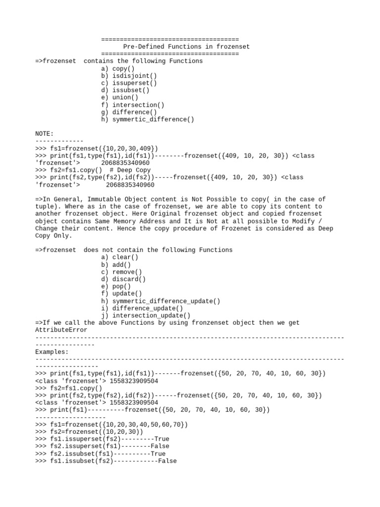 Pre-Defined Functions in Frozenset | PDF | Computer Programming ...