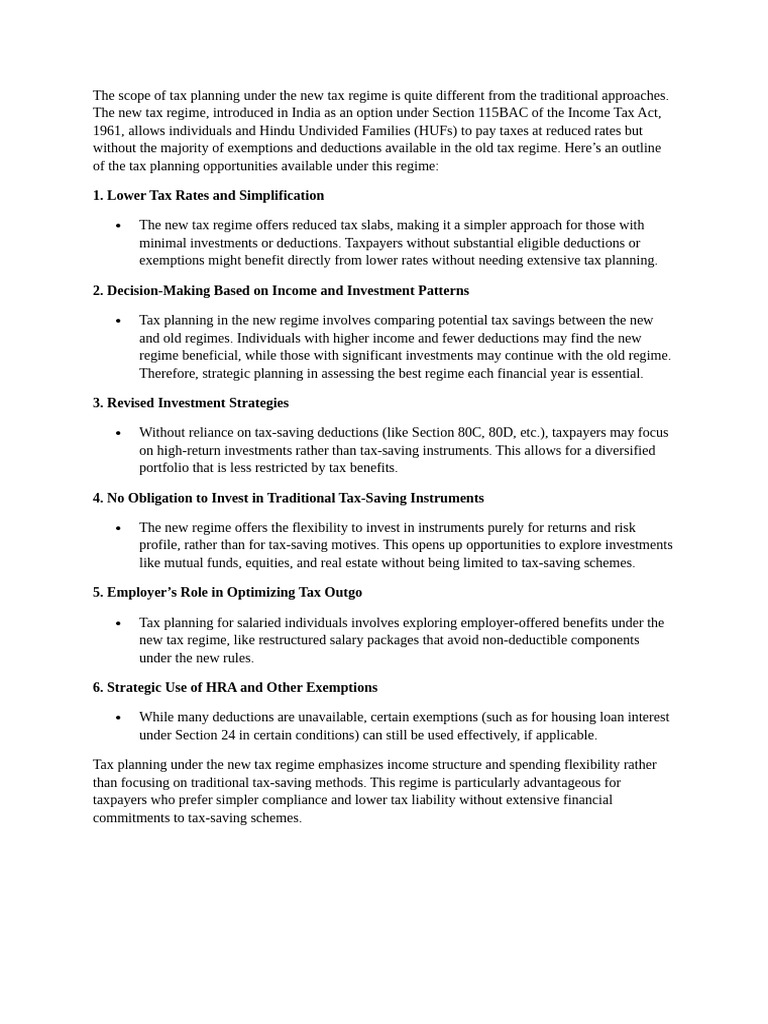 Scope of Tax Planning in New Tax Regime | PDF | Taxes | Tax Avoidance