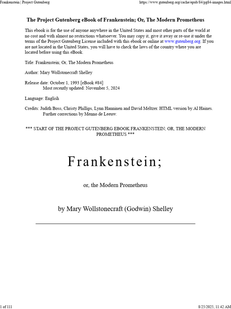 Frankenstein - Project Gutenberg | PDF | Frankenstein
