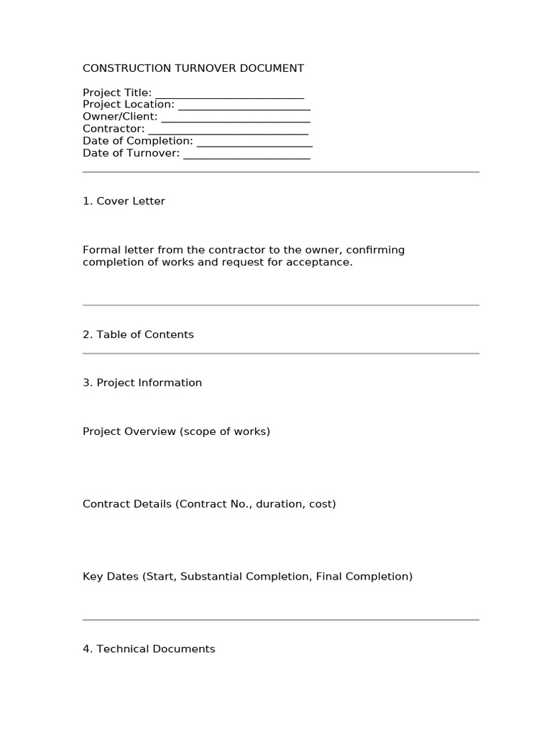 Construction Project Turnover Checklist | PDF
