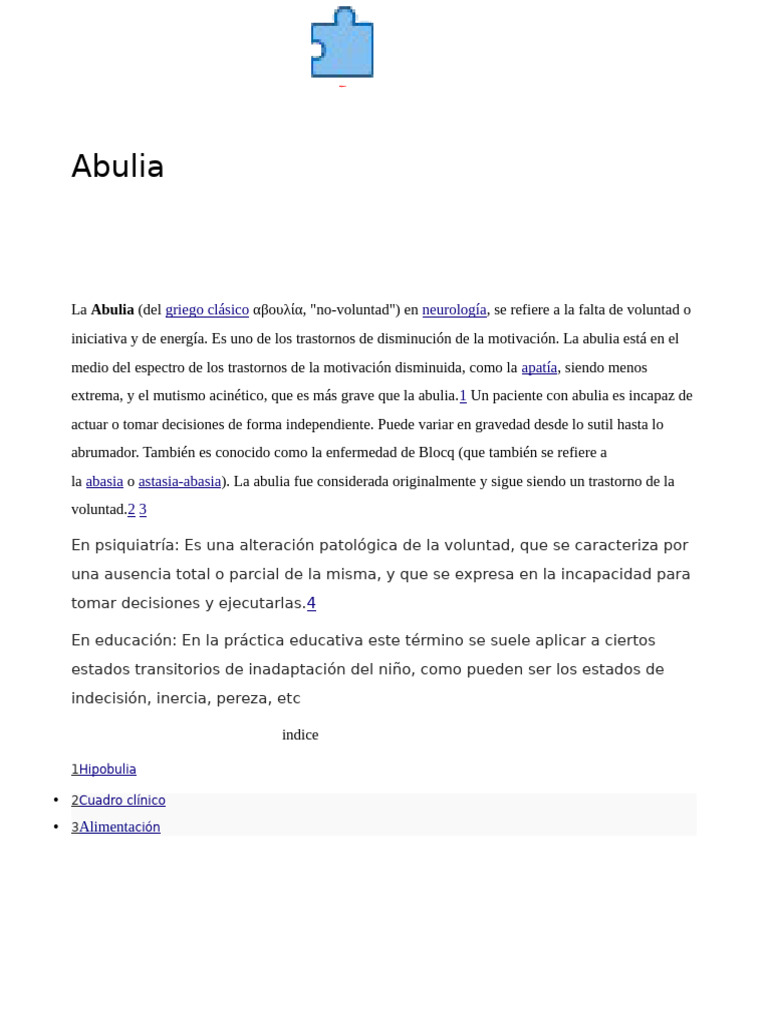 Abulia: Trastorno de la Voluntad | PDF | Medicina | Neurociencia