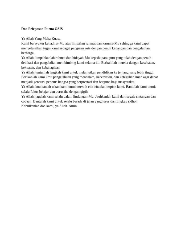 Doa Pelepasan Purna OSIS | PDF