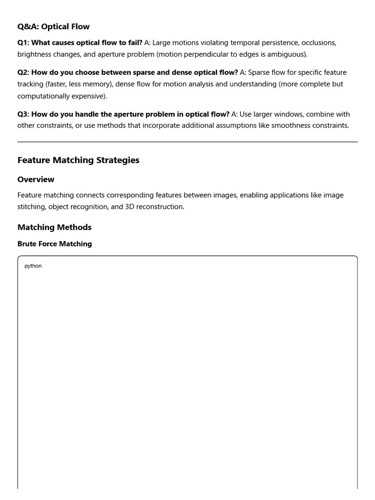 Optical Flow and Feature Matching Guide | PDF | Image Processing | Graphics