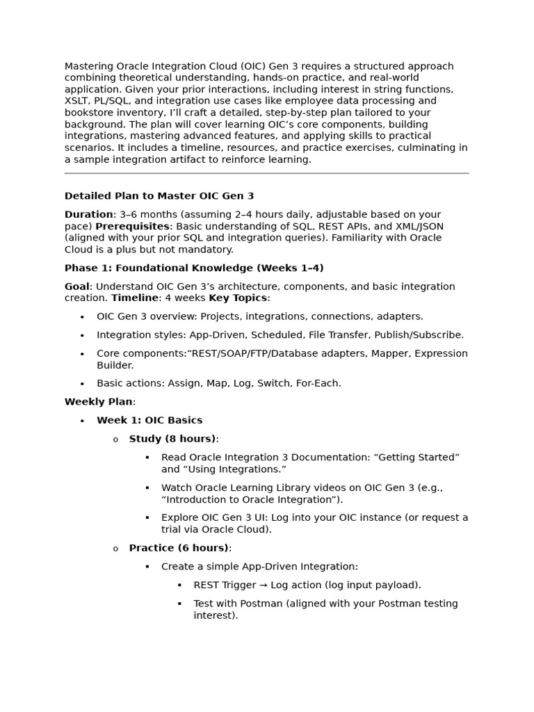 DetailedStudyPlan OIC | PDF | Xslt | Databases