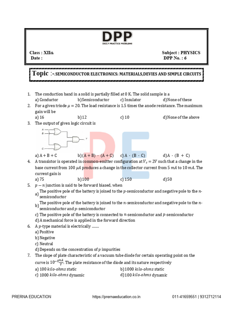 Semiconductor Electronics DPP 6 | PDF | Amplifier | Semiconductors