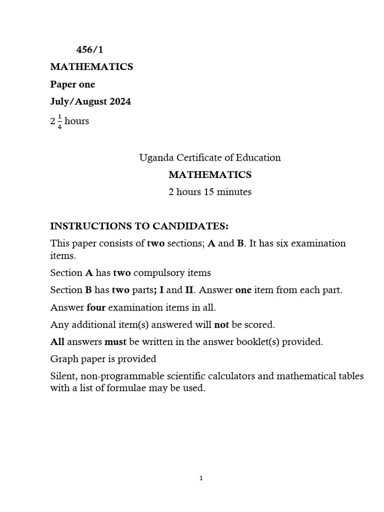 Uganda Mathematics Exam Paper 2024 | PDF | Sugarcane | Fuel Economy In ...
