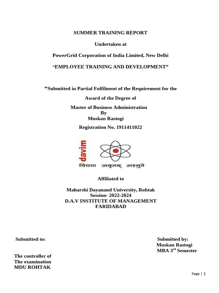Summer Training Report on Employee Development | PDF | Human Resource ...