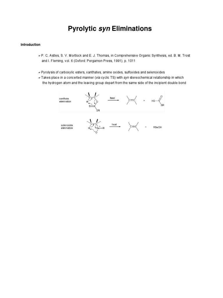 Pyrolytic Syn Eliminations | Alkene | Organic Reactions
