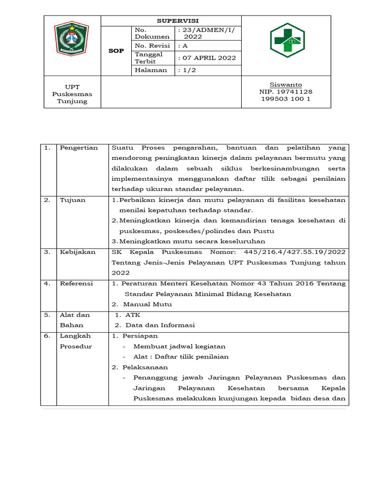 Sop Supervisi | PDF