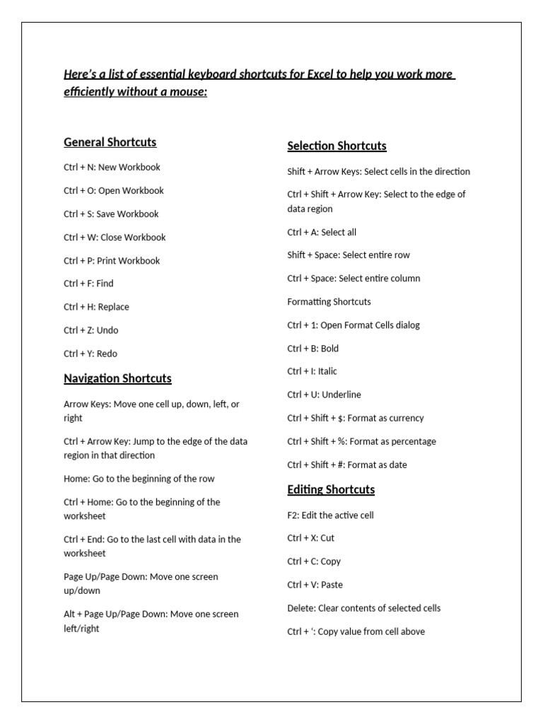Essential Excel Shortcut Keys Guide | PDF | Control Key | Keyboard Shortcut