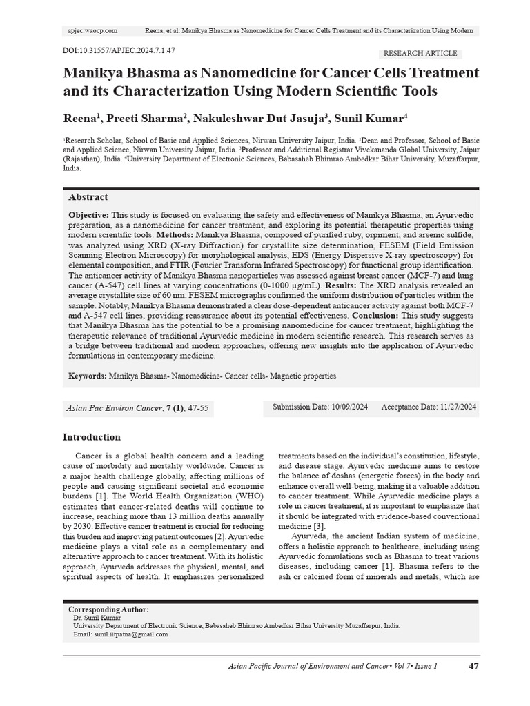 Manikya Bhasma: Nanomedicine for Cancer | PDF | Absorption Spectroscopy ...