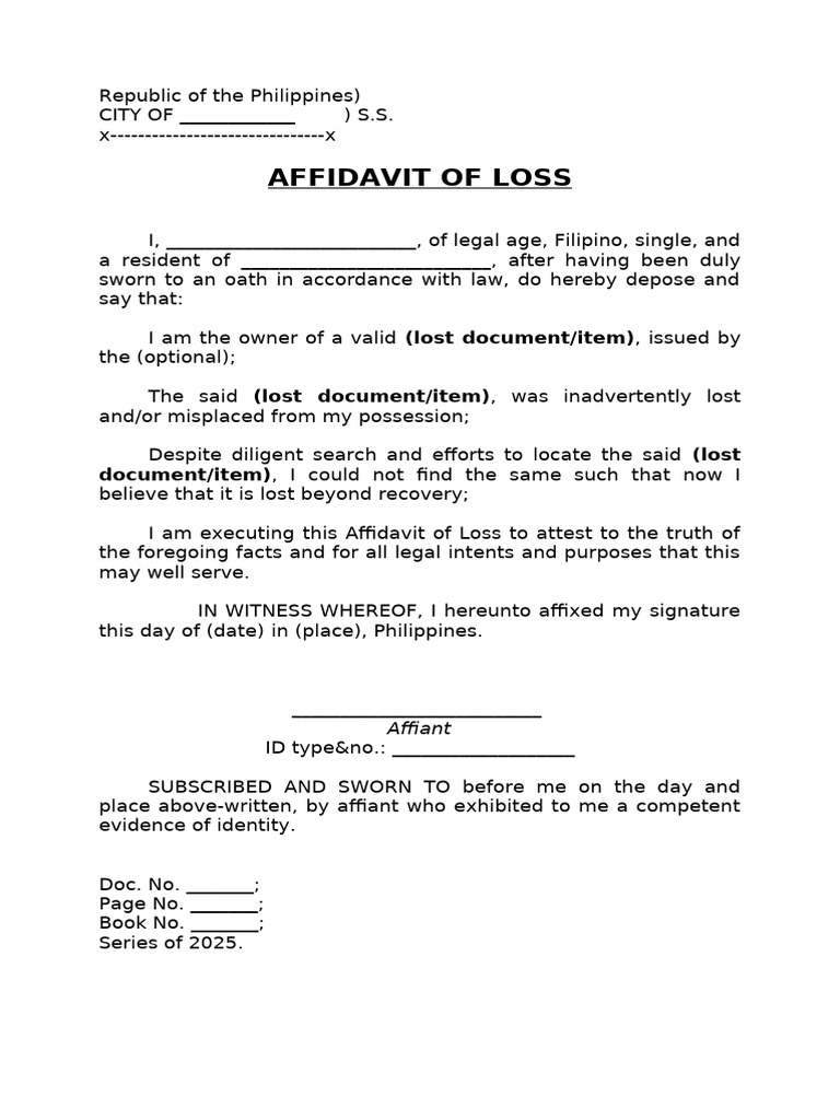 Affidavit of Loss Template | PDF