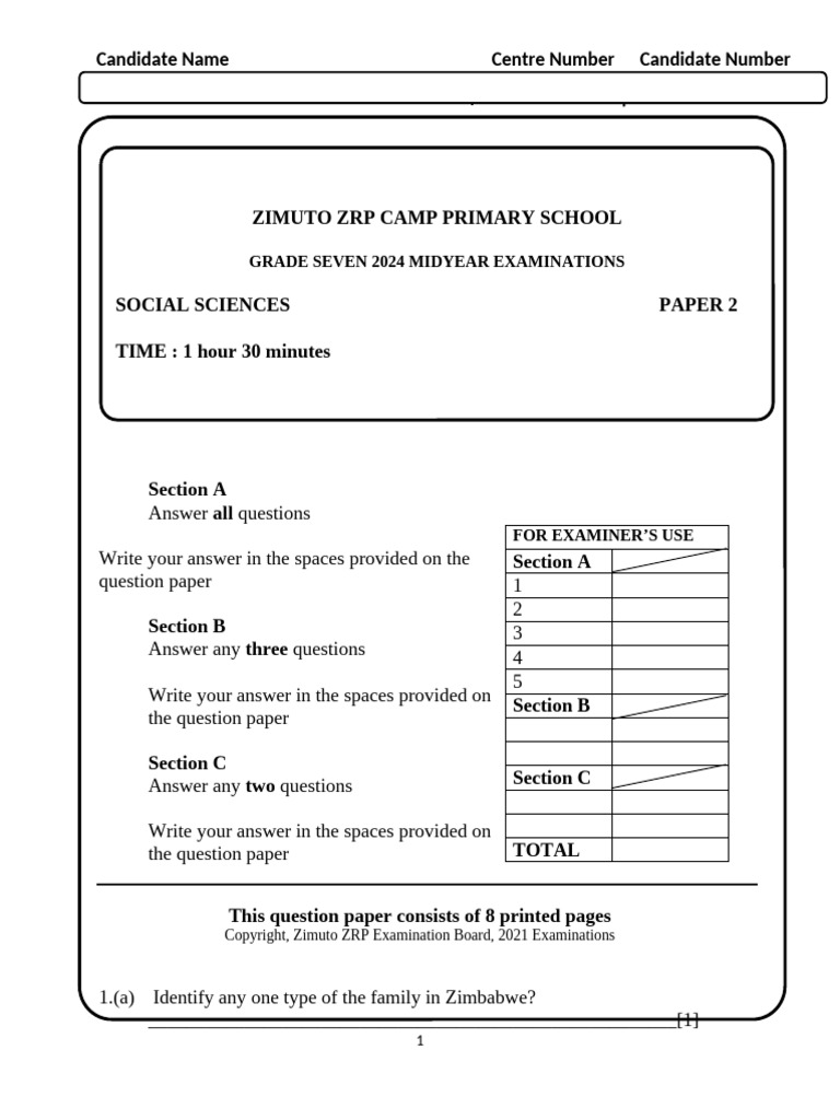 Grade 7 Social Sciences Exam Paper | PDF