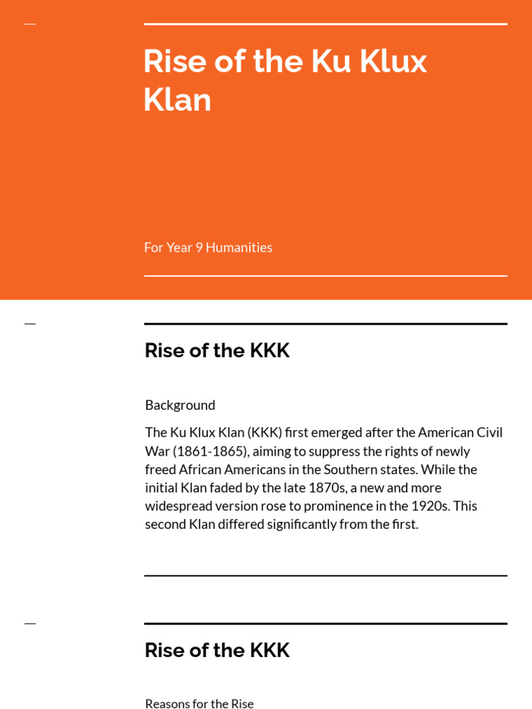 Rise of The Ku Klux Klan: For Year 9 Humanities | PDF | Ku Klux Klan ...