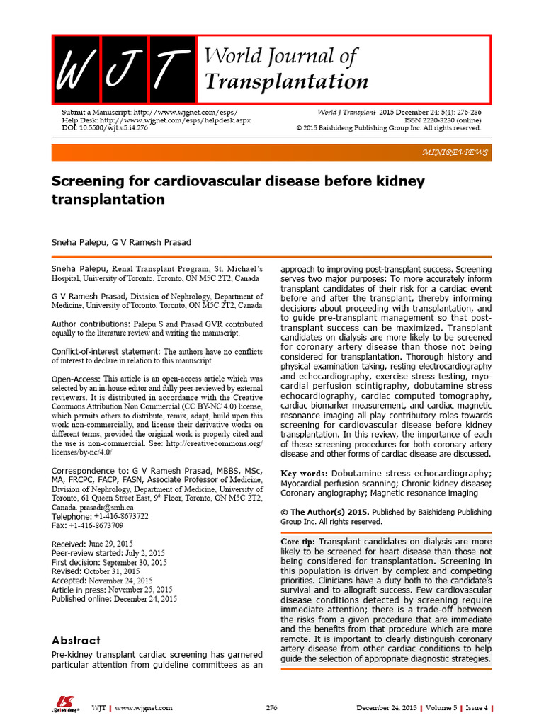 Cardiovascular Screening Pre-Kidney Transplant | PDF | Cardiovascular ...