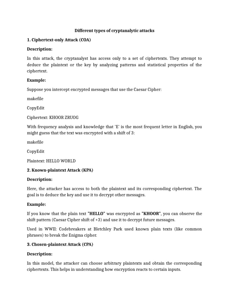 Unit - 1 - Different Types of Cryptanalytic Attacks | PDF | Cryptanalysis | Encryption