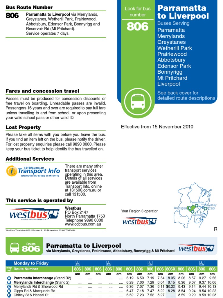 806 Timetable 15 November 2010 | PDF | Bus | Vehicles