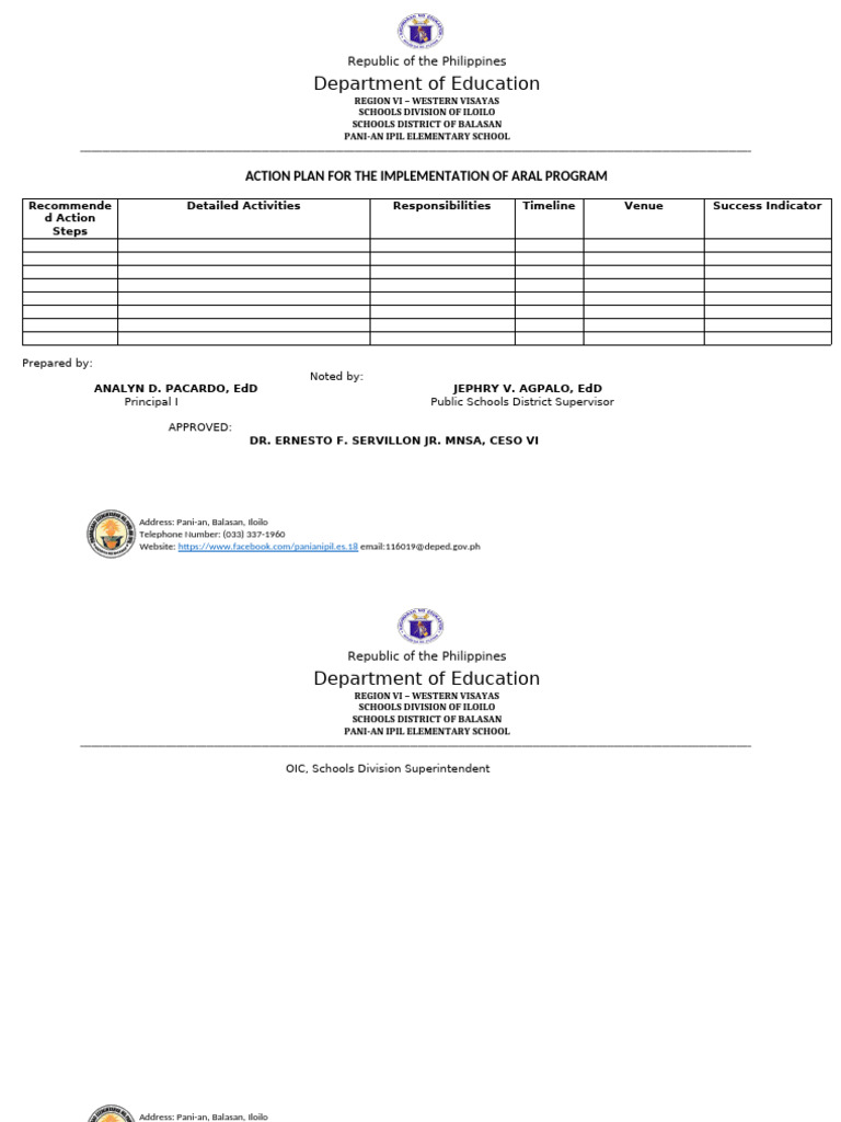 Aral Program Action Plan Template | PDF | Philippines