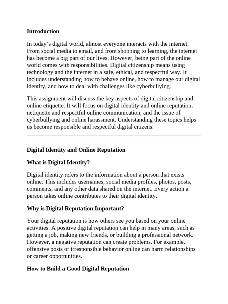 Digital Citizenship and Online Etiquette | PDF | Cyberbullying | Social ...