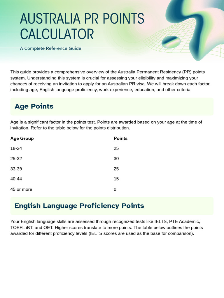 Australia PR Points Calculator | PDF | International English Language ...