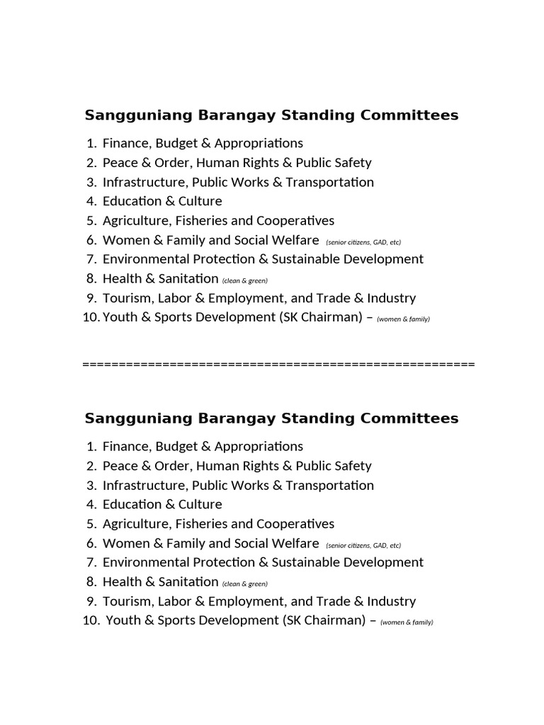 Sangguniang Barangay Standing Committees | PDF