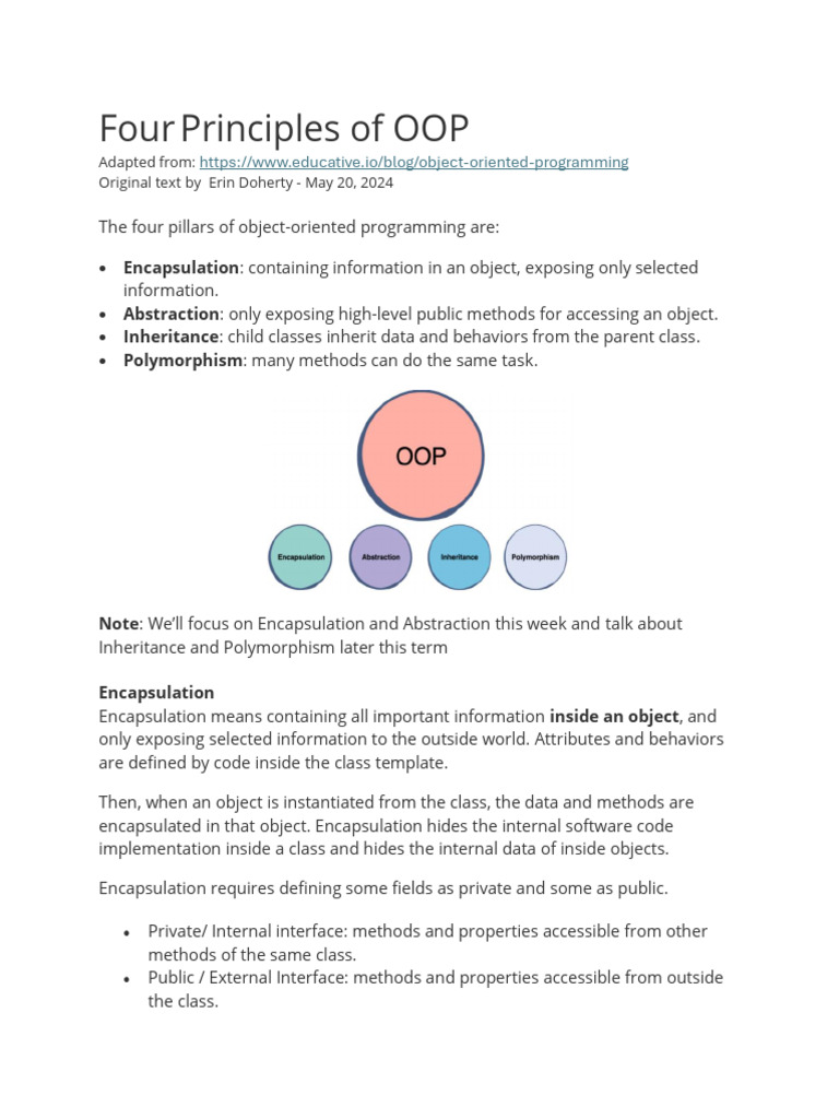 2A Four Principles of OOP | PDF | Class (Computer Programming) | Object Oriented Programming