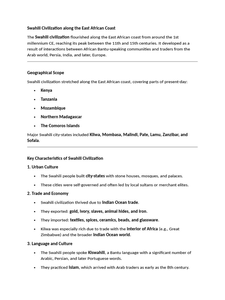 Swahili Civilization Along The East African Coast | PDF | East Africa ...