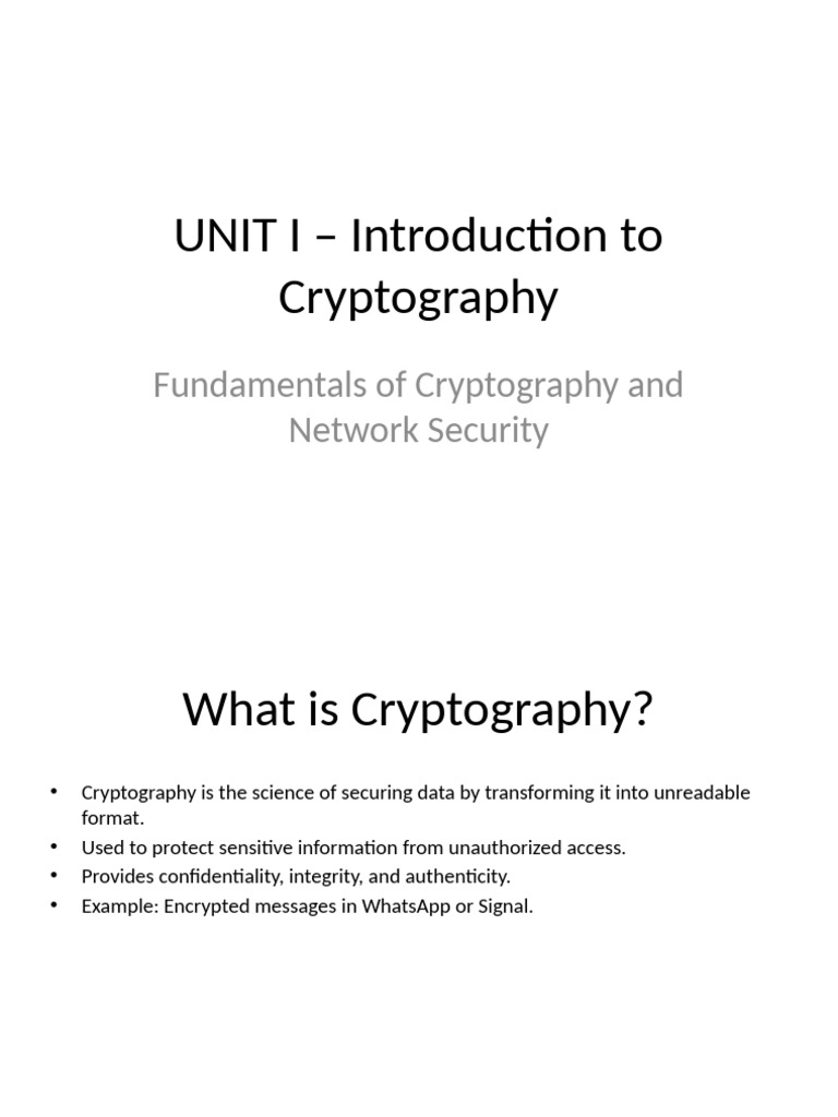 Unit1 Introduction To Cryptography | PDF | Information Security | Encryption