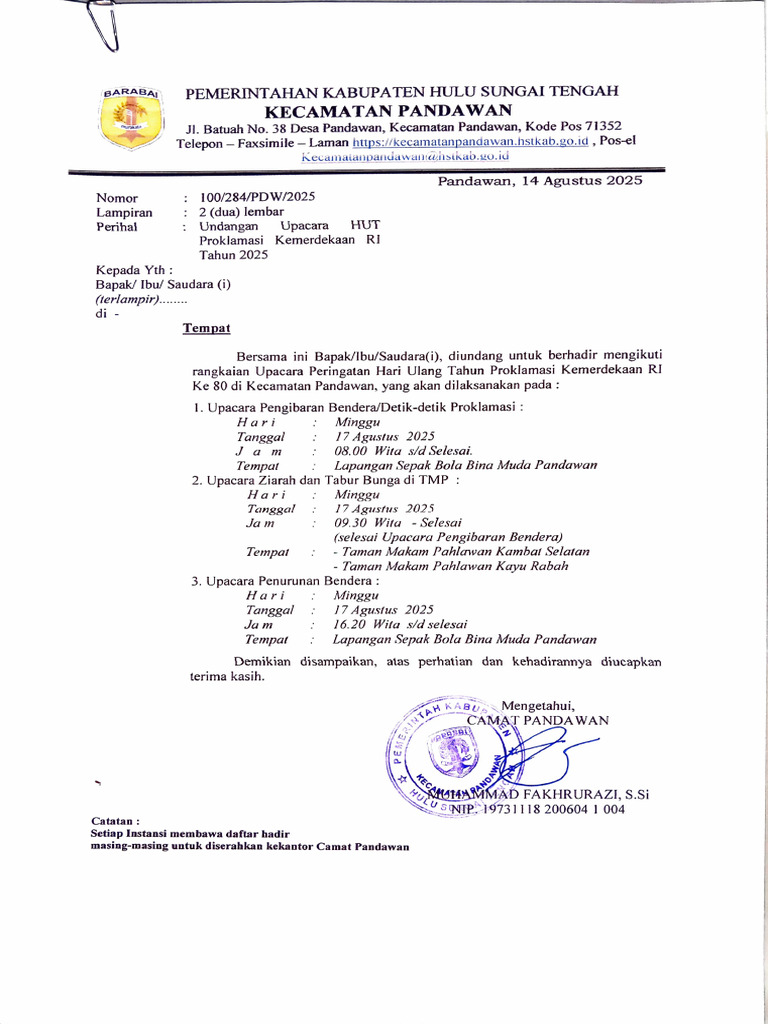 Undangan Upacara HUT RI ke-80 Pandawan | PDF