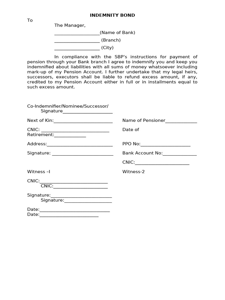 Indemnity Bond | PDF