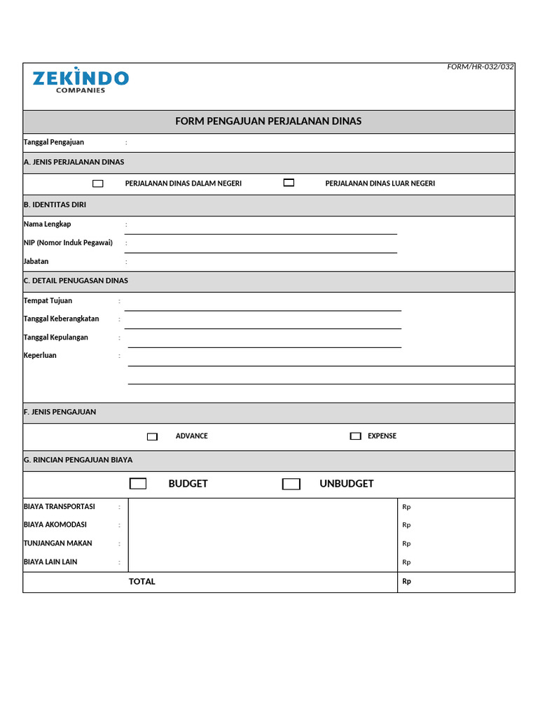 FORM HR 032 Pengajuan Perjalanan Dinas | PDF