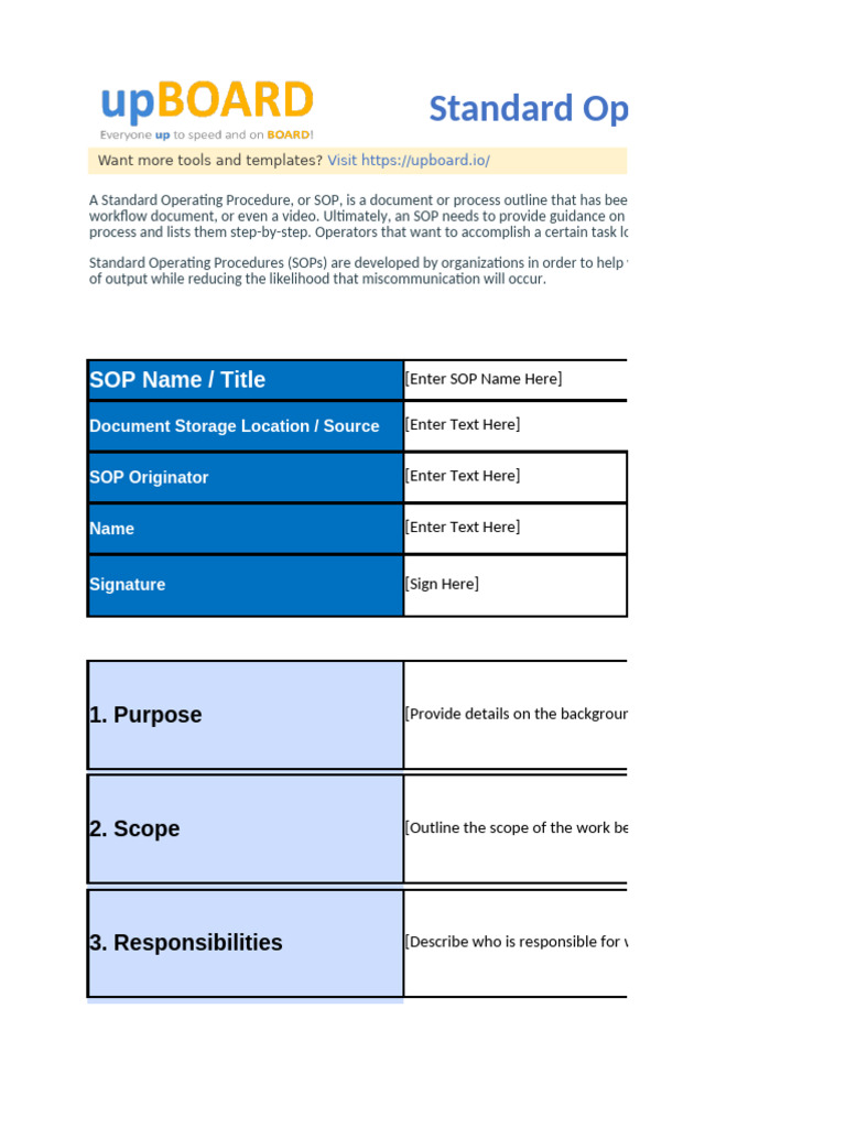 Free Standard Operating Procedure SOP Template Excel Download 1 | PDF